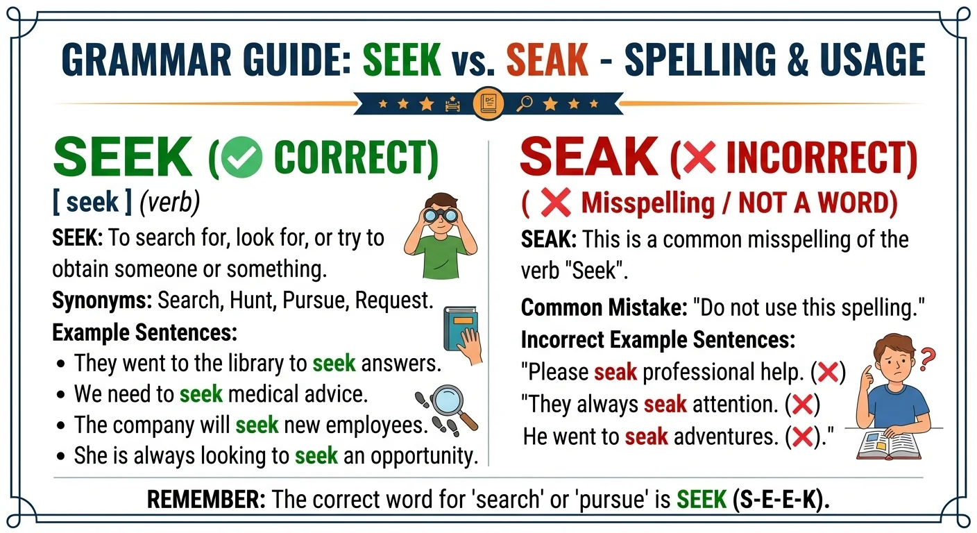 Seek or Seak: The Simple Grammar Rule Explained